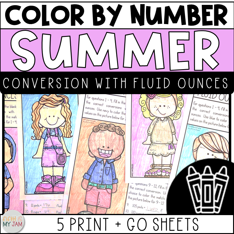 Color By Number Convert to Fluid Ounces 5th Grade Math Worksheets ...