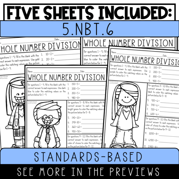 Color By Number Division Whole Numbers Base Ten 5th Grade Math ...