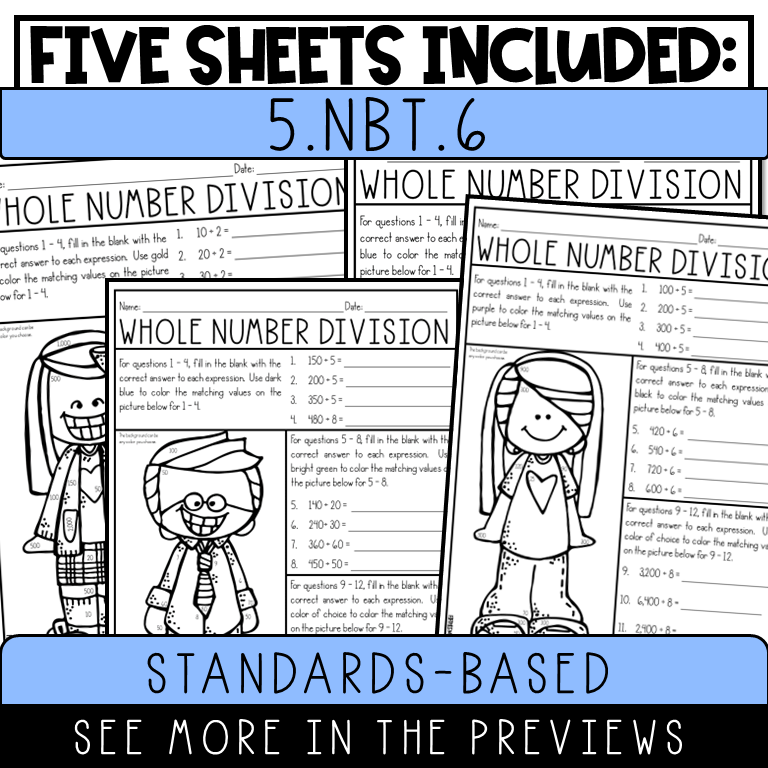 Color By Number Division Whole Numbers Base Ten 5th Grade Math ...
