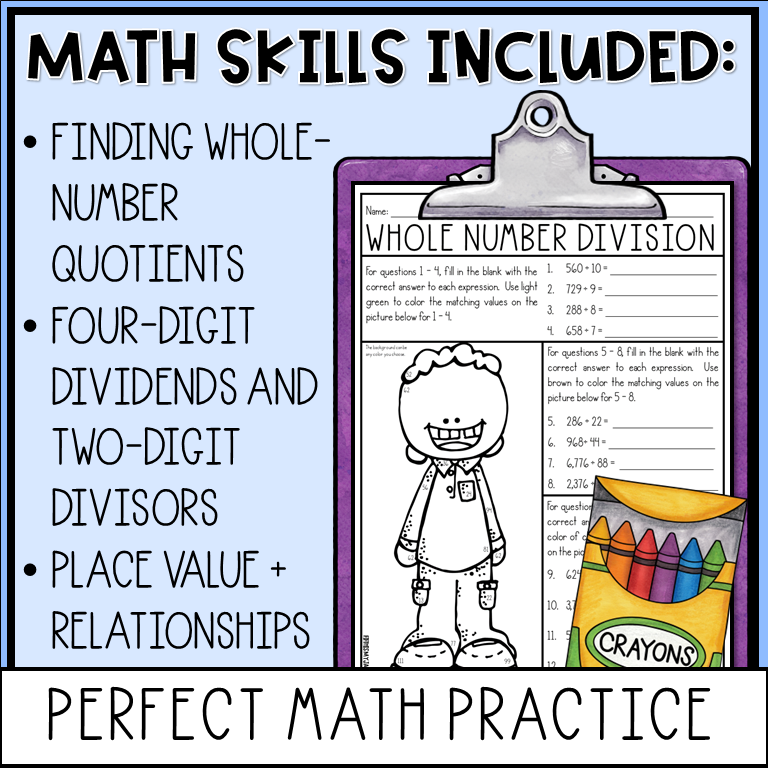 Color By Number Division Whole Numbers Base Ten 5th Grade Math ...