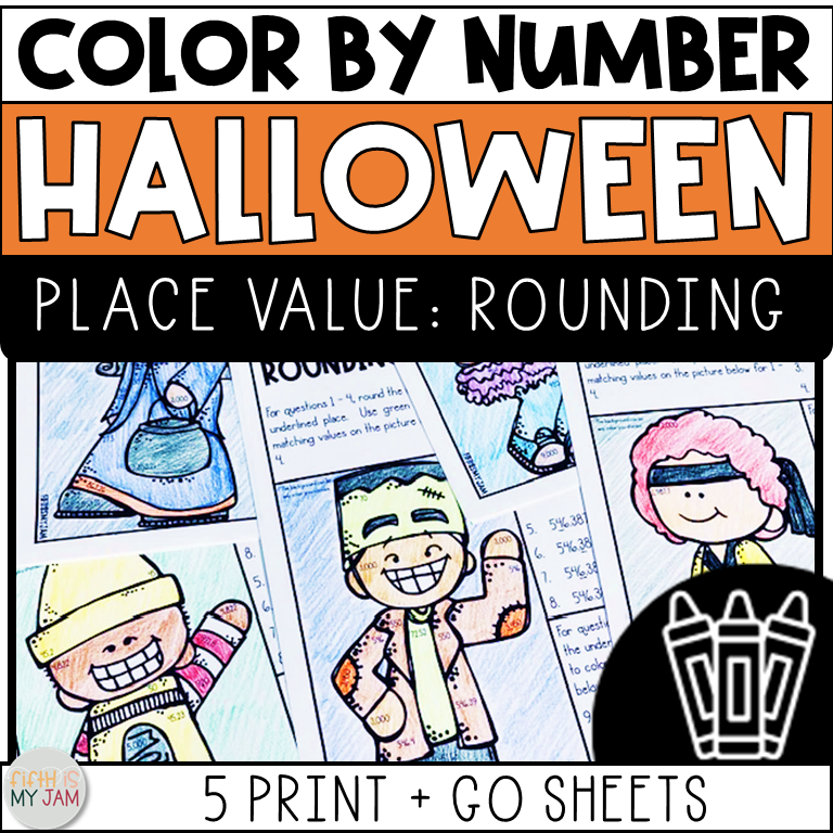 5th Grade Rounding Decimals Math Worksheets Color By Number Halloween ...