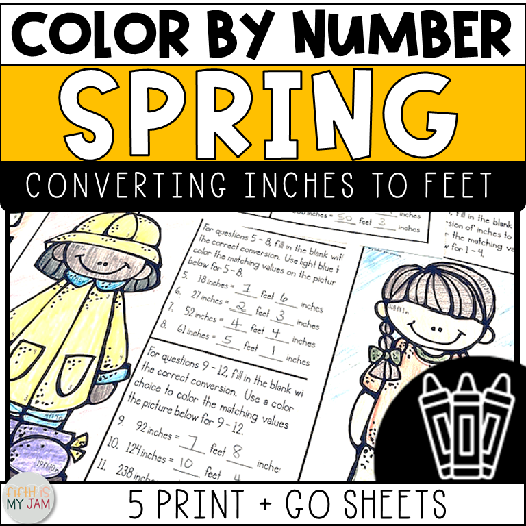 Spring Color By Number 5th Grade Conversion Math Worksheets Inches to ...